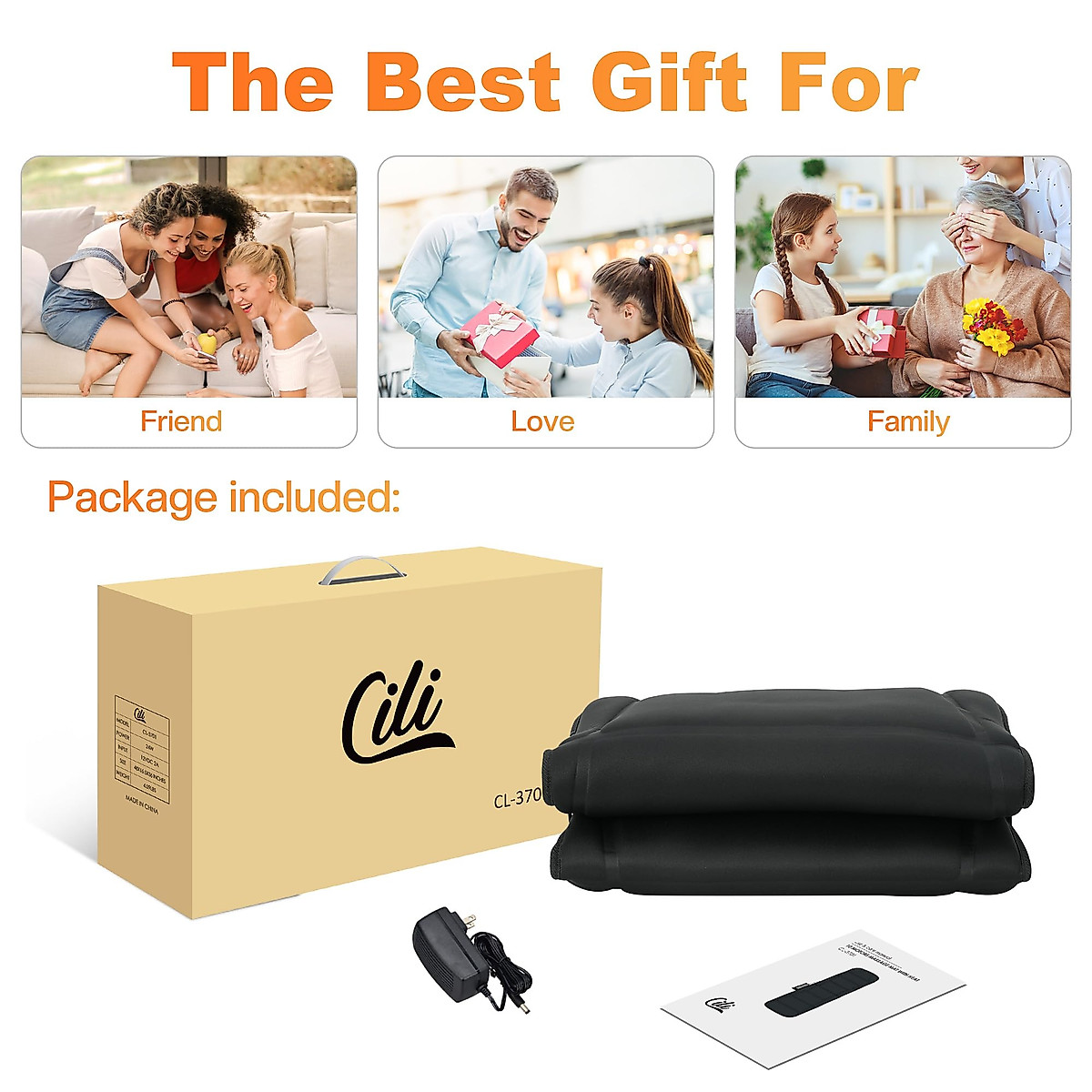 CILI Massage Mat Full Body,Massager Chair Pad,10 Vibration Motors & 5 Massage Modes,Back Massager for Bed,Massage Mattress Pad for Back,Heating Pad with Auto Shut Off, Gifts for Men,Women,Black