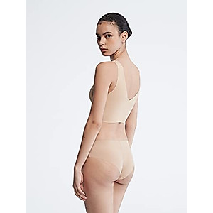 Calvin Klein Women's Invisibles Comfort Seamless Lightly Lined V Neck Bralette Bra, Beige, Large