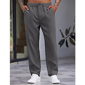 COOFANDY Men's Chino Pants Modern Lightweight Elastic Waist Relaxed-Fit Trousers Big and Tall(Deep Grey, S)