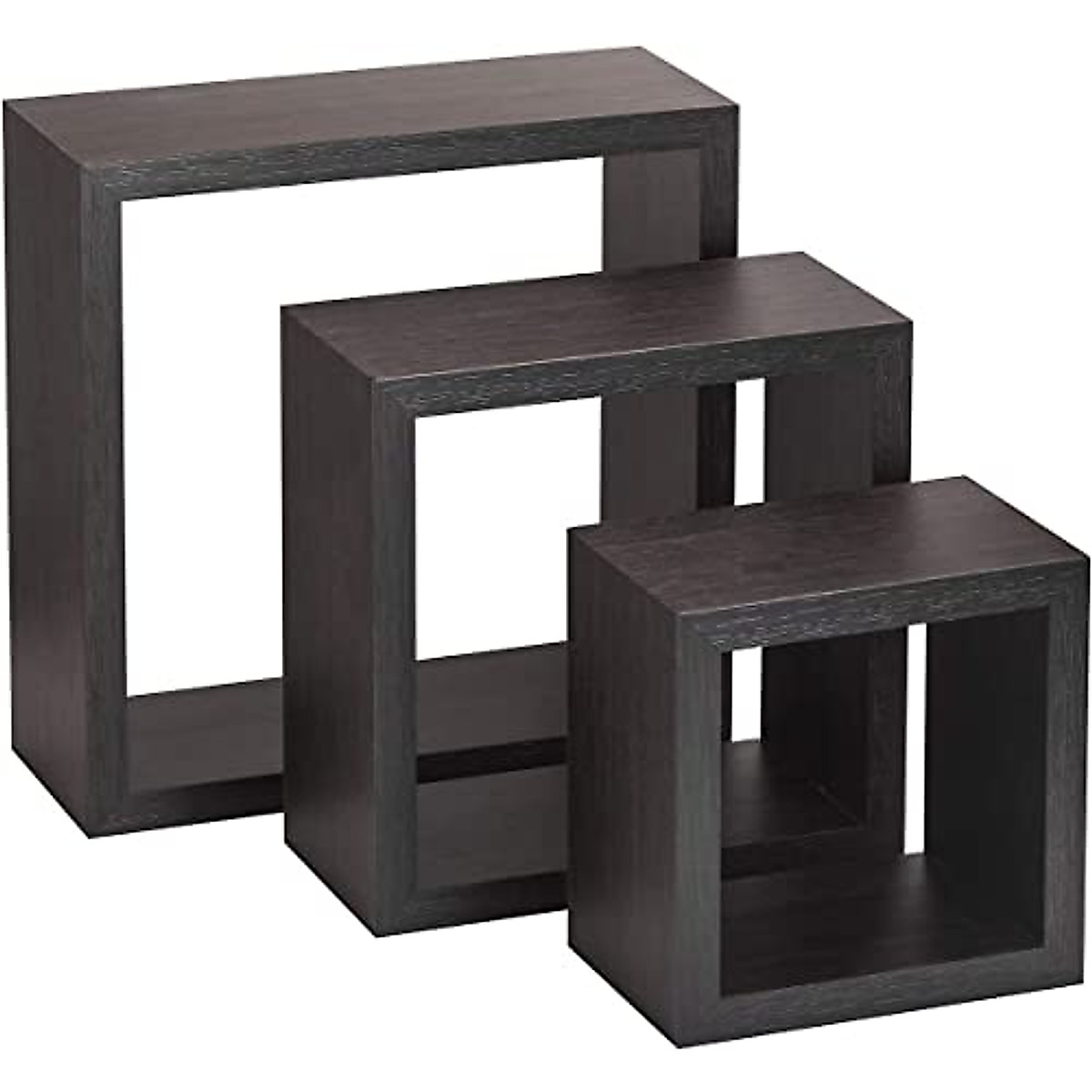 Halter Square Wood Shelves, Floating Wall Shelves for Bathroom, Bedroom, Living Room, and Kitchen, Wooden Office Shelves, Floating Shelf for Wall Storage, Wall Mounted Floating Shelf, Brown, Set of 3