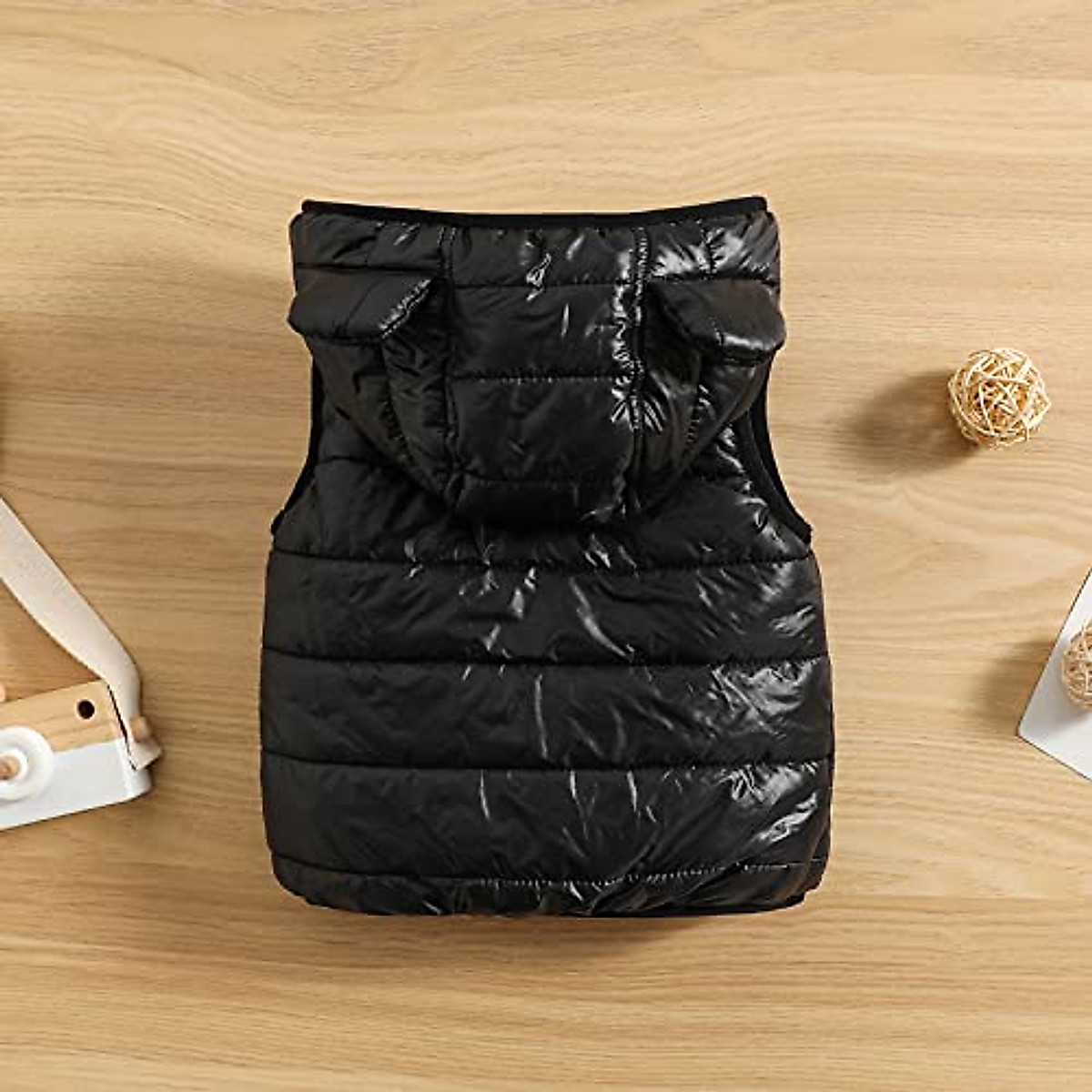 LOPJGH Toddler Baby Boys Girls Jacket Coats Bear Ears Hooded Solid Color Puffer Warm Down Coat Winter Outerwear (Black Vest, 5-6 years)
