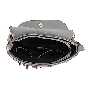 ZLYC Women Bohemian Nubuck Leather Fringe Bag Pouch Tribal Tassel Cross Body Shoulder Bag, Gray