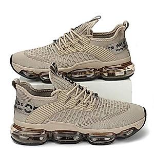 Kapsen Mens Running Shoes Air Cushion Tennis Walking Sneakers Casual Sport Gym Jogging Beige 6.5