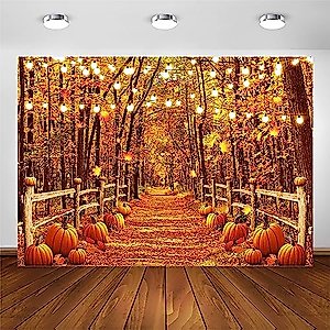 Avezano Fall Backdrops for Photography Autumn Maple Leaves Forest Path Photo Background Thanksgiving Holiday Portrait Photoshoot Backdrop Rustic Yellow Natural Harvest Pumpkin Banner (7x5ft)