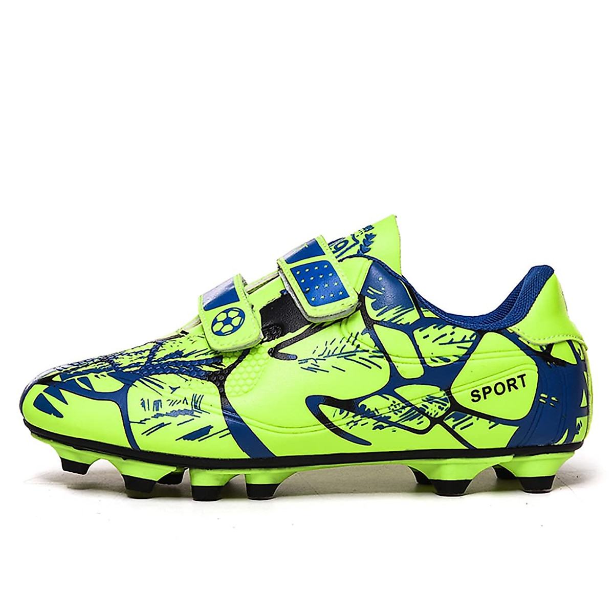 FUQIAO Kids Firm Ground Soccer Cleats for Boys Girls Outdoor Athletic Turf Shoes Indoor Football Trainning Sneakers, Green, 13.5 Little Kid