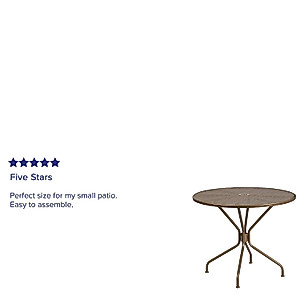 Flash Furniture Oia Commercial Grade 35.25" Round Gold Indoor-Outdoor Steel Patio Table with Umbrella Hole