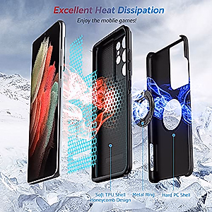 Anqrp Shockproof for Galaxy S21 Ultra Case 5G, [Heat Dissipation] [No Fall-Off Kickstand] 360°Metal Ring Military Grade Protection Phone Case with Samsung Galaxy S21 Ultra 6.8 Inch, Black
