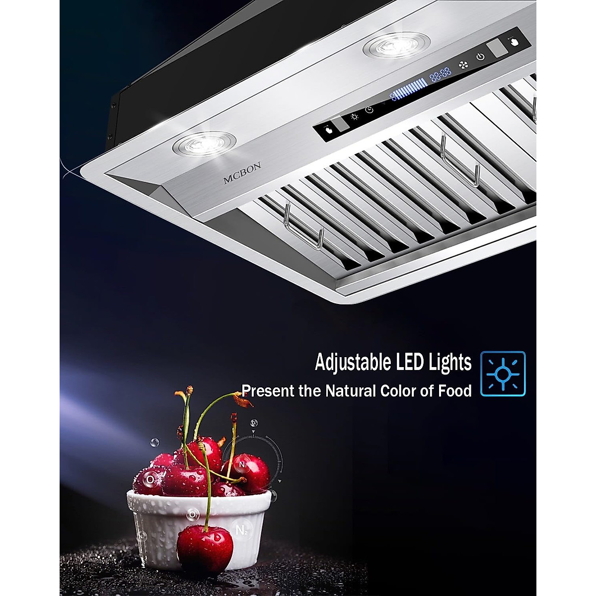 MCBON 42 Inch Range Hood Insert, 950 CFM Range Hood Insert 42 Inch with Remote,4-Speed Insert Range Hood, Gesture Sensing Vent Hood Insert, Touch Panel Hood Range Insert, Built In Range Hood,AE88-42-1