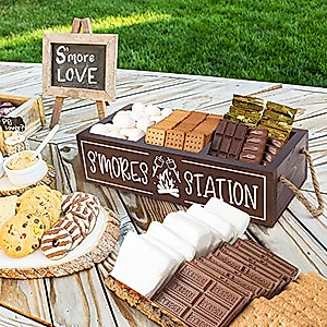S'mores Station Wooden Box S'mores Bar Holder with Handles Farmhouse Kitchen Decor Rustic Smores Roasting Station Wood Organizer Camping BBQ Accessories Teacher Gift