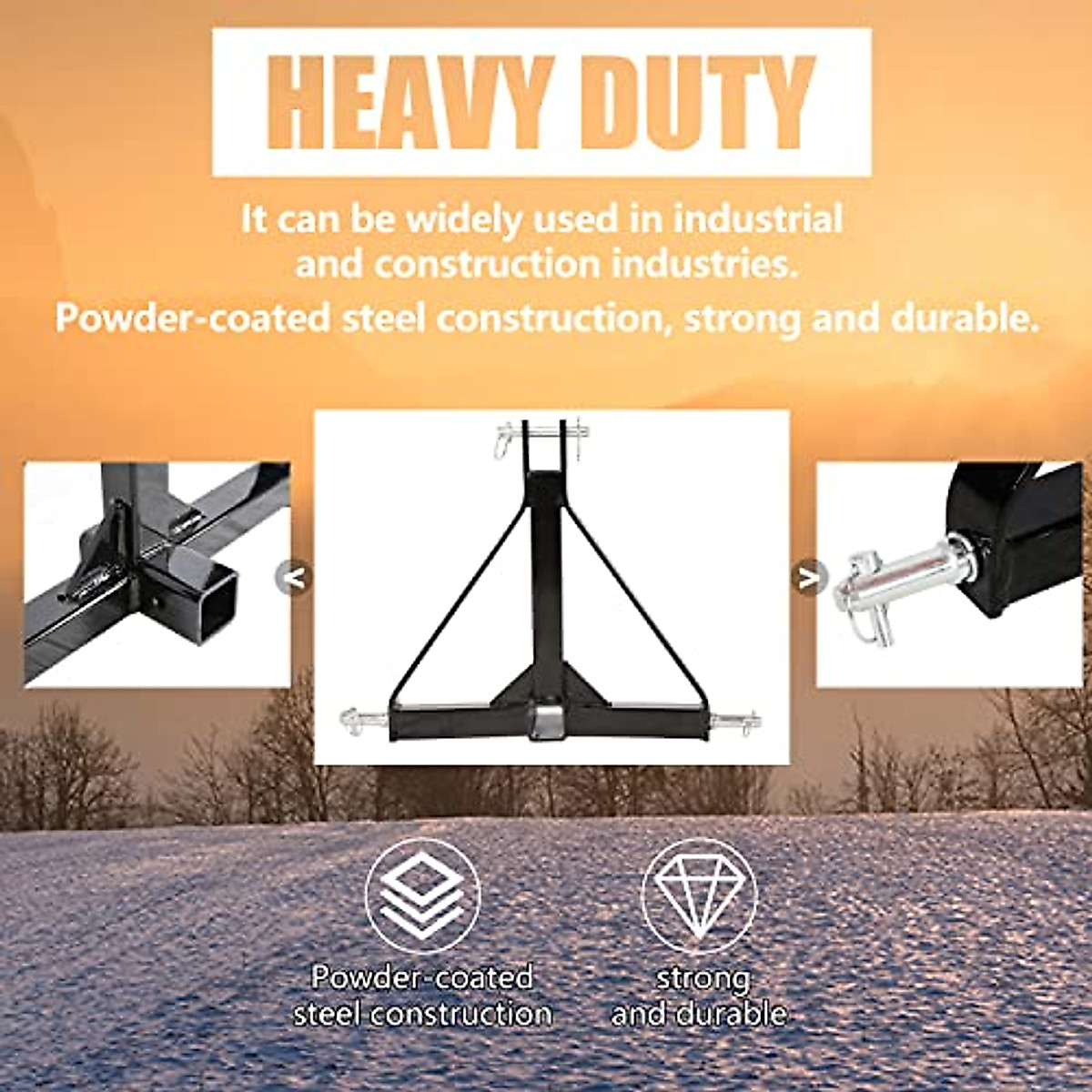 HECASA Standard 3 Point 2 inch Trailer Hitch Receiver Adapter Category One Tractor Tow Hitch Drawbar Adapter