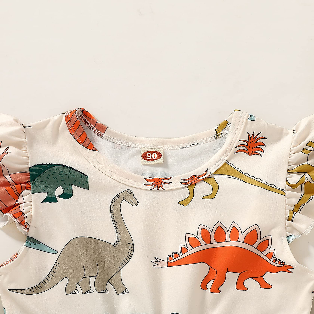 HAPPYMA Toddler Baby Girl Summer Dress Dinosaur Flutter Sleeve Dresses Outfits for Baby Girl Sundress Skirts Clothes (Vintage Dinosaur Dress, 2-3T)