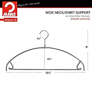 Mawa by Reston Lloyd Euro Ultra Light/Thin Series, Non-Slip Space Saving Clothes Hanger with Bar & Hook for Pants and Skirts, Style 42/PTU, Set of 10, Silver