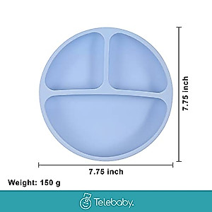 Telebaby Suction Plates for Babies & Toddlers | 100% Silicone with Divided Design | Suction Feature Keeps Plates in Place | Dishwasher & Microwave Safe | 4 Pack