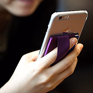 Sinjimoru Cell Phone Grip with Card Wallet, Phone Wallet Stick on Card Holder for Back of Phone, Slim Wallet with Elastic Phone Strap. Sinji Pouch Band Black