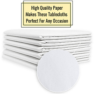 6-Pack White Round Paper Tablecloths – 82in Paper Table Cloths for Parties Disposable – Linen Like Disposable White Tablecloth Round Cover with Plastic Backing