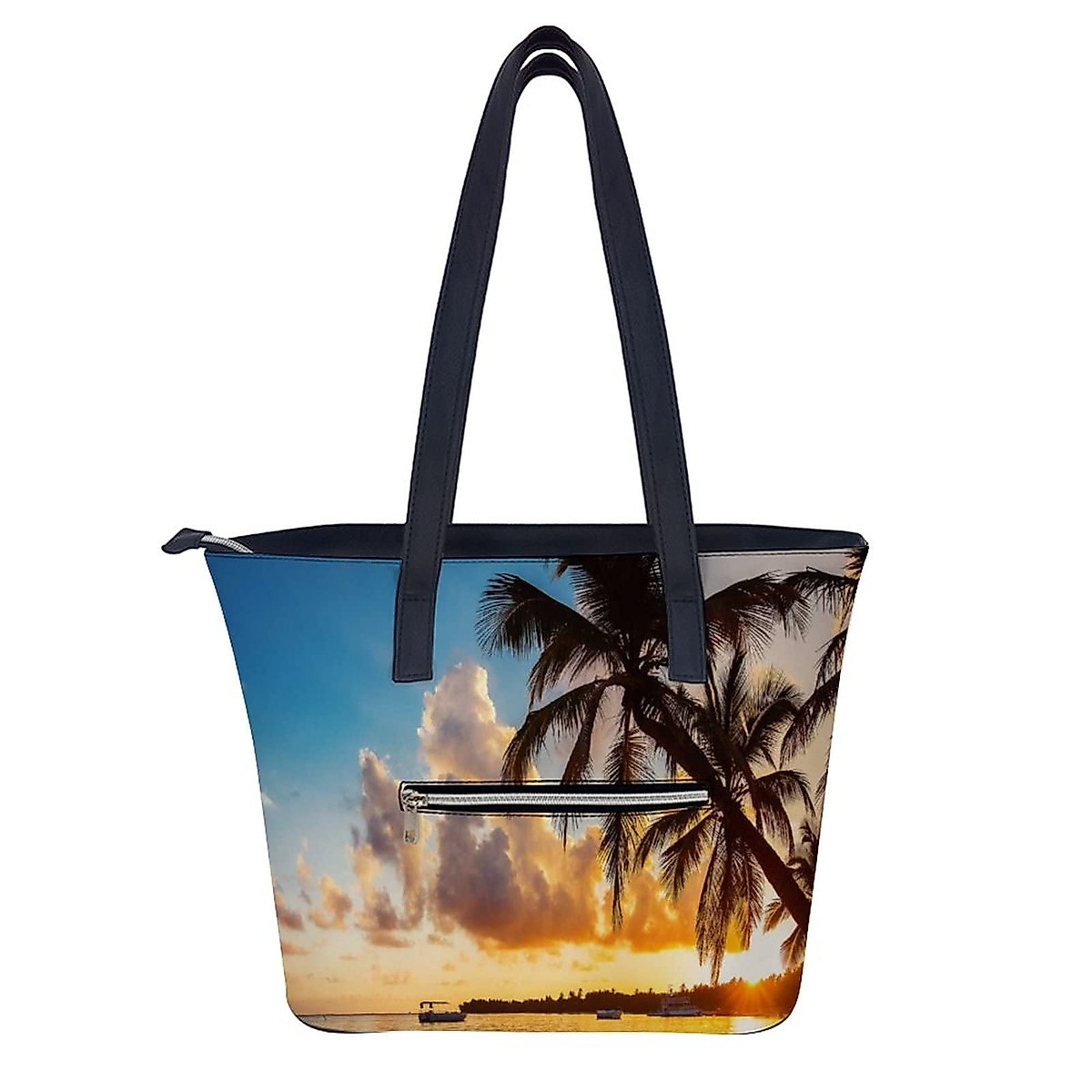 Beautiful Beach Women's Tote Bag PU Leather Shoulder Bag Handbags Purse For Work Shopping Travel