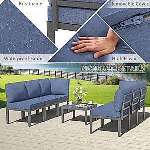 Kullavik Patio Furniture Set,7 Pieces Metal Modern Outdoor Furniture,Outdoor Sectional Sofa w/5.1" Cushions and Coffee Table for Patio,Backyard，Navy Blue