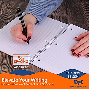 EPI Spiral Notebook | Wide - 70 Sheets, Durable Spiral Binding | 10.5 x 8 in | Classroom Supplies | School, Office, Note Taking, Journaling - 48 Pack