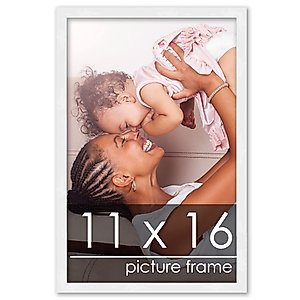 Poster Palooza 11x16 Frame White Solid Pine Wood Picture Frame | UV Acrylic, Foam Board Backing & Hanging Hardware
