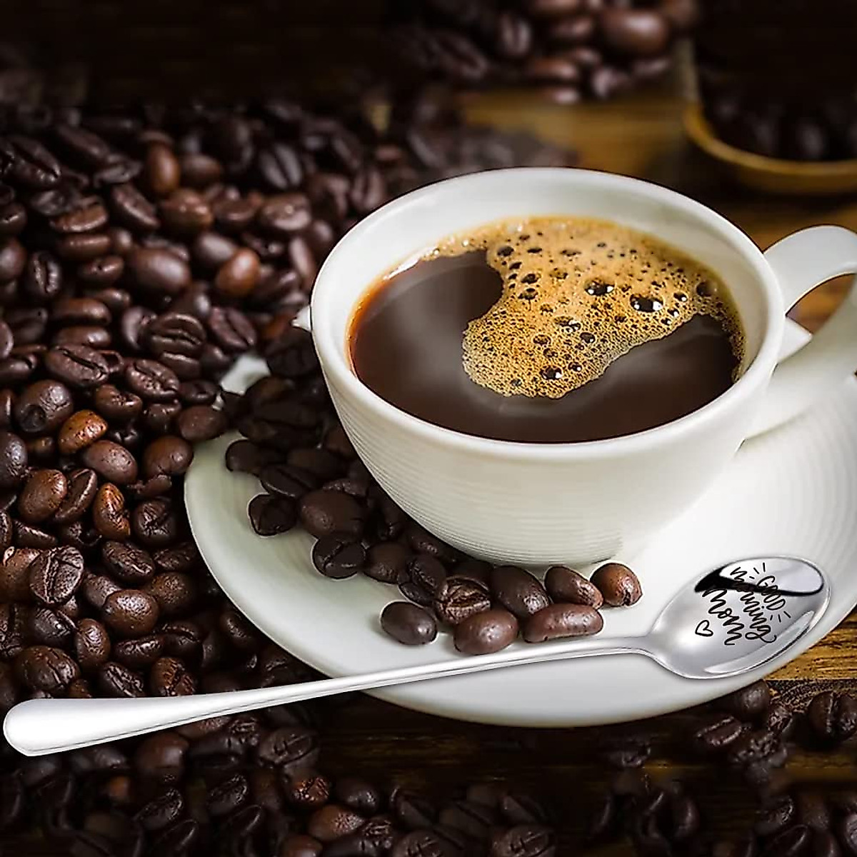 Good Morning Mom Funny Spoon, Birthday Gift, Gift Basket Ideas, Coffee Lover, Women, Mom Gifts, Mother's Day Gifts