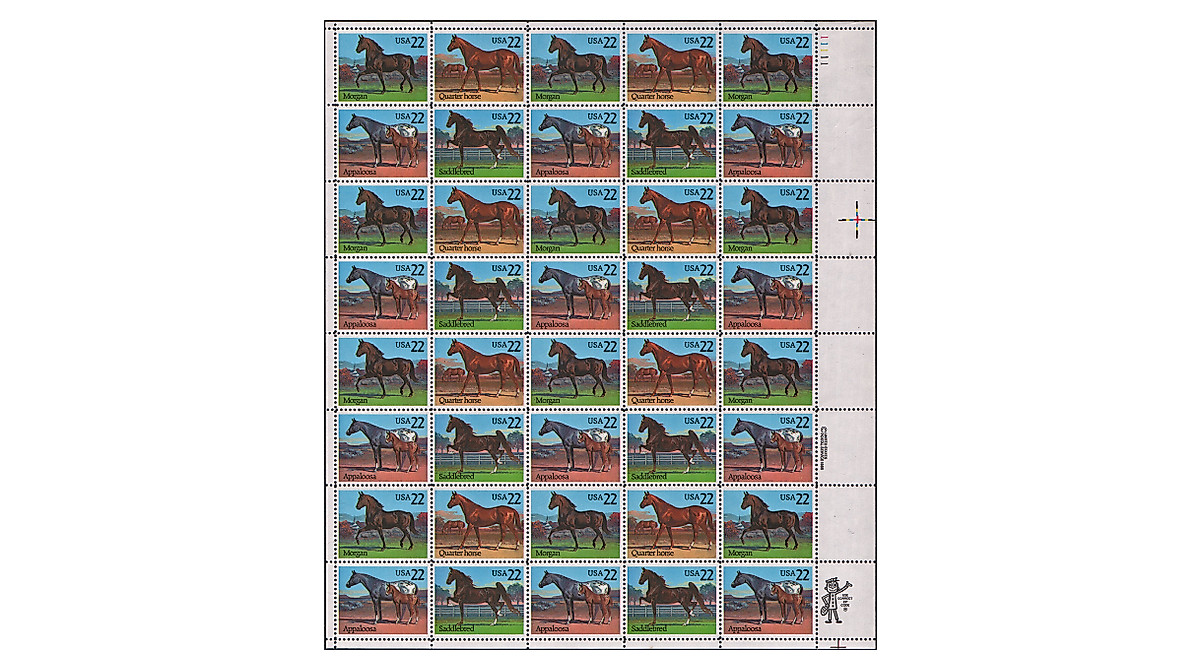 USPS Horse Breeds Stamp Sheet - Mint Condition