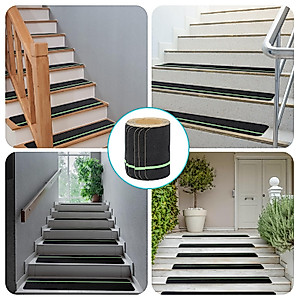 Q-Hillstar Non Slip Stair Treads with Glow in Dark Stripe (10-Pack), 6" X 28" Waterproof Non Slip Stair Tape, Outdoor Stair Treads Non-Slip, High Traction Friction Abrasive Adhesive Tape