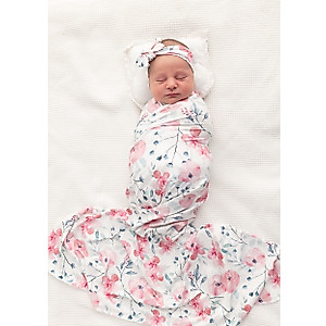 Giggle Angel Baby Receiving Blanket Swaddle Blanket Infant Wrap Pink Floral Pattern with Matching Bowtie (Pink)