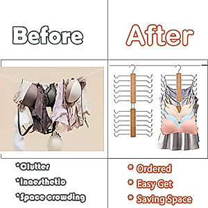 MRPAPA 2 Pack Bra Organizer for Closet, 360° Rotating Bra Hanger - Tank top Hanger for Closet Organizer,Wood Clothes Hangers for Tank Tops, Cami, Bras, Bathing Suits, Belts, Ties