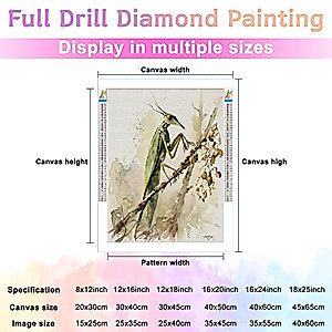 Diamond Painting Kits for Adults 5D Diamond Art Kit for Beginners, Mantis DIY Paint with Round Full Drill Diamonds Paintings Gem Art for Home Wall Decoration Gift 12x16 inch