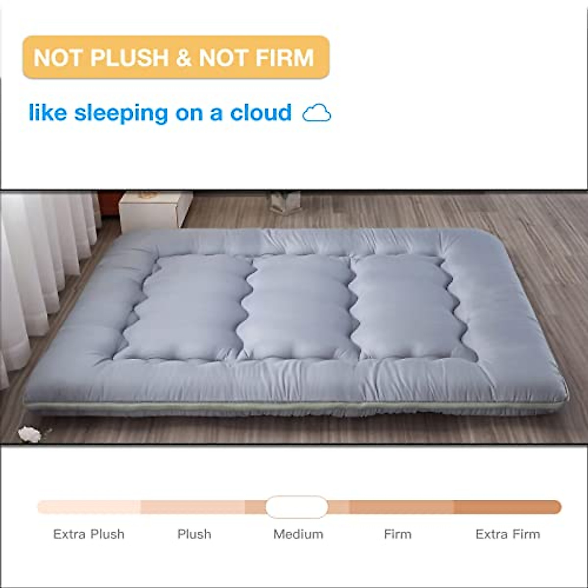 Heimorn Japanese Floor Mattress, Japanese Futon Mattress, Shikibuton Foldable & Portable Camping Mattress with Washable Cover, Gray Full-XL