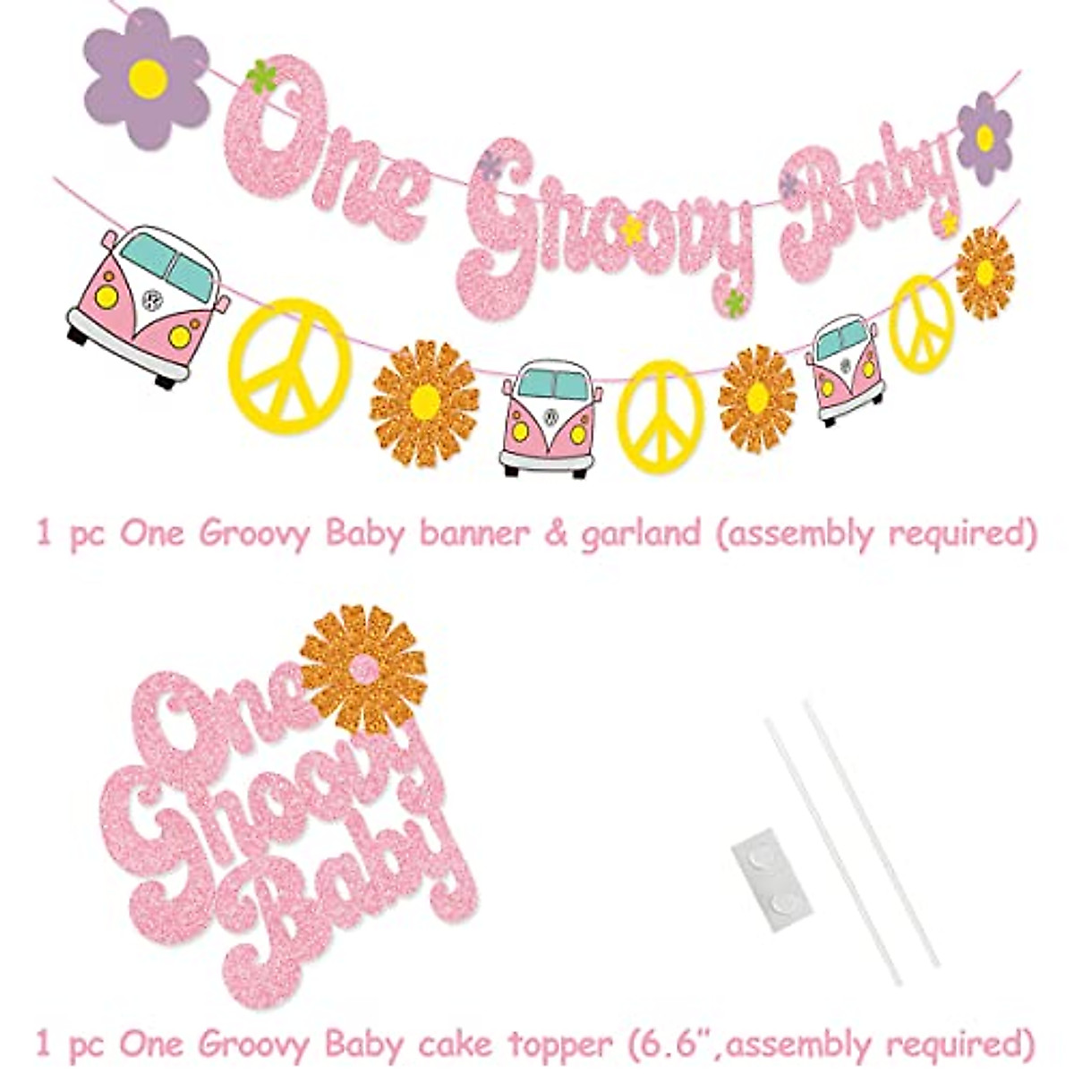 95 Packs One Groovy Baby Birthday Party Kit One Groovy Baby Banner Cake Topper Hippie Cupcake Toppers Daisy Mylar Balloon for Groovy First Birthday Hippie Baby Birthday Party Decorations