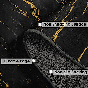 ArtSocket Area Rug Marble Black Gold Runner Rug Yellow Stone Rock Floor Rug 2' x 6' Entry Rug Non-Slip Washable Indoor Door Mat Carpet Throw Rug for Bedroom Kitchen Entryway Laundry Living Home Decor
