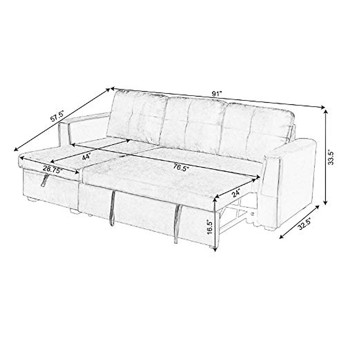 Legend Vansen 91''Velvet Sofa Chaise Storage Reversible L-Shape Sleeper Sectional,Sofabed,Seelper, Apt, Cream