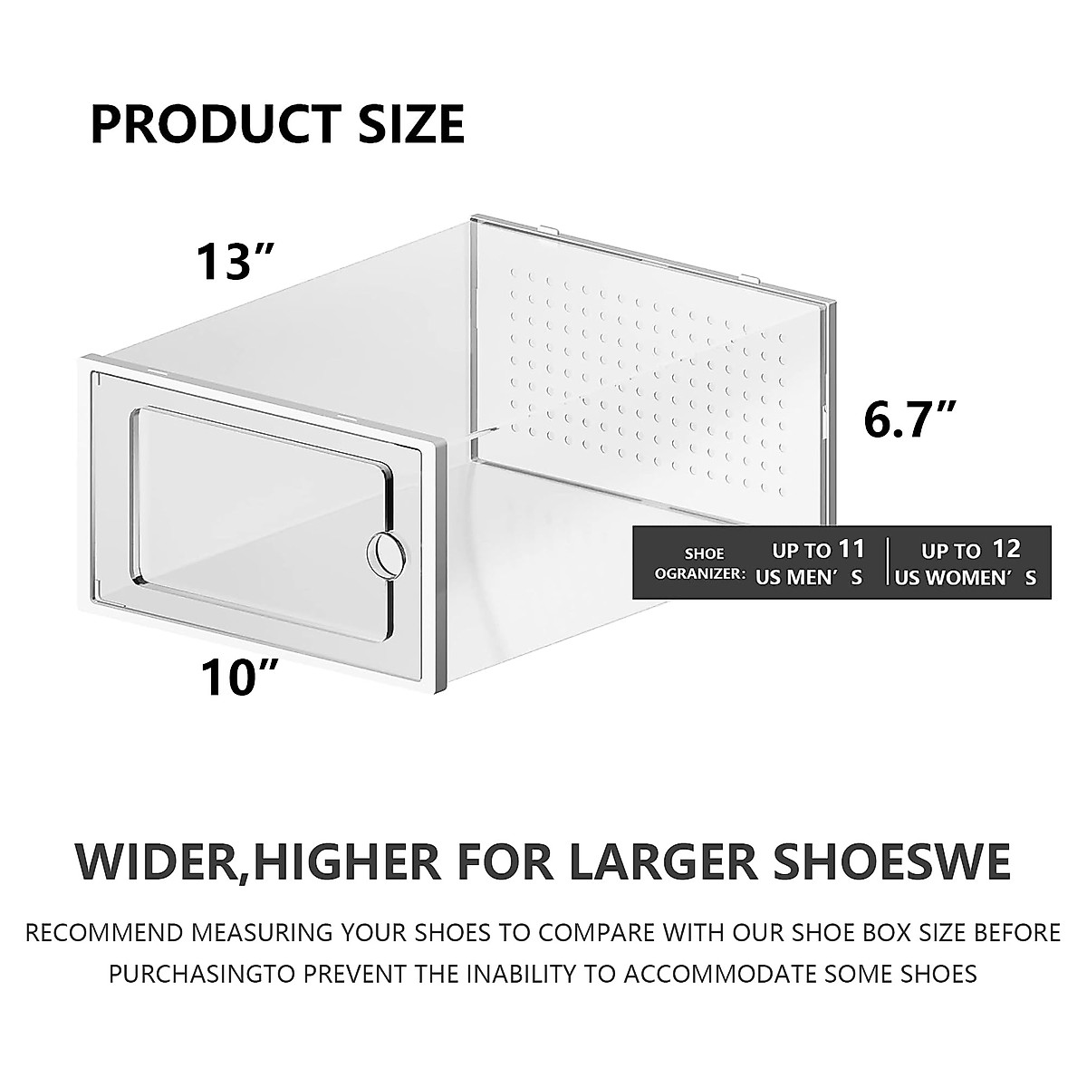 Hourleey 12 Pack Large Shoe Organizer Storage Box, Clear Plastic Stackable Shoe Organizer Containers for Closet, Space Saving Foldable Shoe Rack Sneaker Containers Holders with Lids