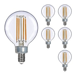 OmiBrite LED Globe Light Bulbs, Candelabra E12 Base, 40W Equivalent, G16.5 Replacement Decorative Bulbs for Chandelier, Vanity, Ceiling Fan, Dimmable E12 Bulb, 2700K, CRI95, UL Listed, 6/Pack