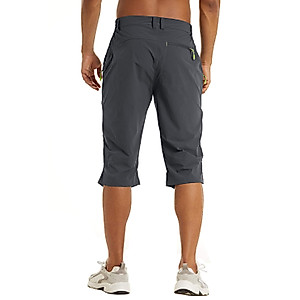 LACSINMO Men's Below Knee Shorts Quick Dry 3/4 Hiking Long Walking Shorts Summer Thin Capris with 4 Zipper Pockets Dark Grey