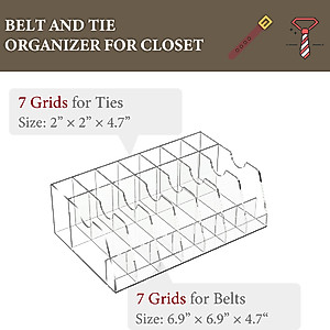 HeiMma Acrylic Belt Organizer for Drawer, Belt and Tie Storage Holder for Closet Neck Tie Box Organizer, 14 Compartment, Large Size