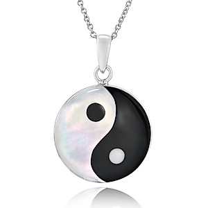 AeraVida Yin Yang Balance of Life .925 Sterling Silver Necklace for Men and Women, 18 inch