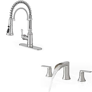 HOIGY 3 Mode 360 Degree Swivel Stainless Steel Faucet for Kitchen Sink, 1 Handle Kitchen Sink Faucet with Deck Plate, Brass Deck Mount Waterfall Bathtub Faucet Set High Flow Widespread 6-16 Inch