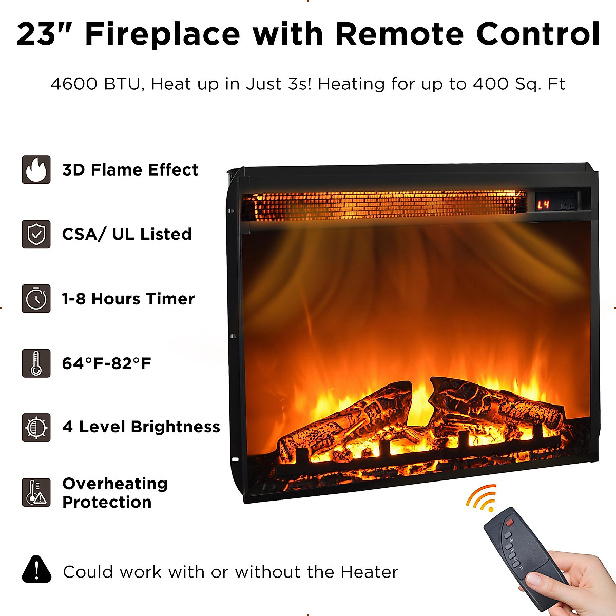 T4TREAM Fireplace TV Stand for 75 Inch TV, Farmhouse Barn Door Media Console, Entertainment Center with 23" Electric Fireplace Remote Control, for Living Room, 66 Inch, Dark Rustic Oak