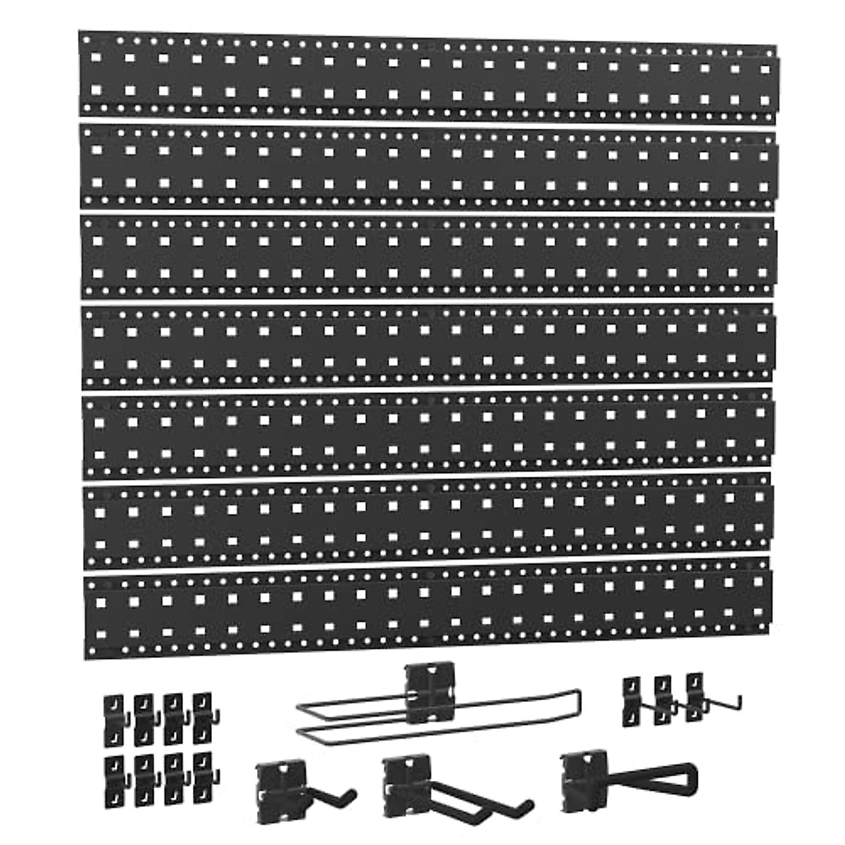 ClosetMaid ProGarage Slatwall Hang Track Kit, 33 in. W with Peg Board Hooks, Hangers, Paper Towel Holder, Garage Organizer System, Black