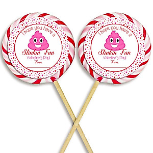 Stinkin’ Fun Pink Poop Emoji Valentine Party Favor Sticker Labels for Girls, 40 2" Party Circle Stickers by AmandaCreation, Great for Classroom Valentines, Envelope Seals, Gifts & Treats
