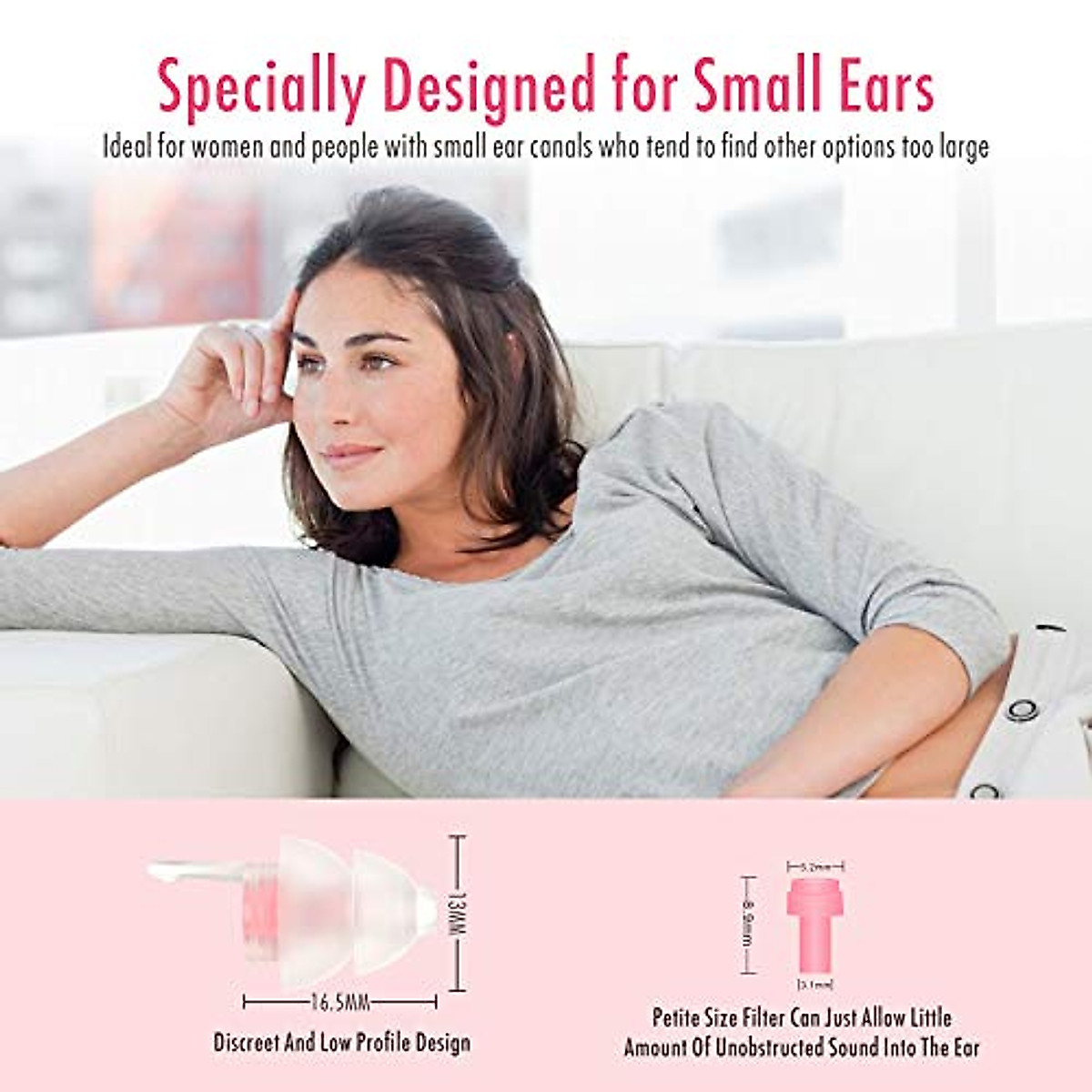 Hearprotek Sleeping Ear Plugs,2 Pairs Ear Plugs (32db & 30db) Ultra Soft Noise Reduction and Hearing Protection earplugs for Side Sleepers, snoring, Travel, Working, Safety (Pink)