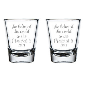 MIP Set of 2 Shot Glasses 1.75oz Shot Glass She Came She Saw She Mastered It 2024 Graduation Grad Gift Master's Degree