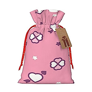 Drawstrings Christmas Gift Bags Valentine-Cupid-Pink-Heart Presents Wrapping Bags Xmas Gift Wrapping Sacks Pouches Medium