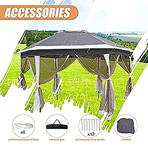 LONABR 12’ X 12’ Pop Up Gazebo with Mosquito Netting Hexagonal Outdoor Canopy for Patio,Garden,Backyard Tent Canopy with Strong Iron Frame Storage Bag