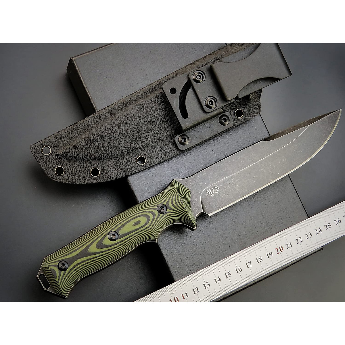 Eafengrow EF128 Fixed Blade Knife DC53 Steel Blade, Two Tone G10 Handle Full Tang Fixed Knifes Straight Knife for Working Camping Hunting Adventure Field EDC Tool Knife(Black)