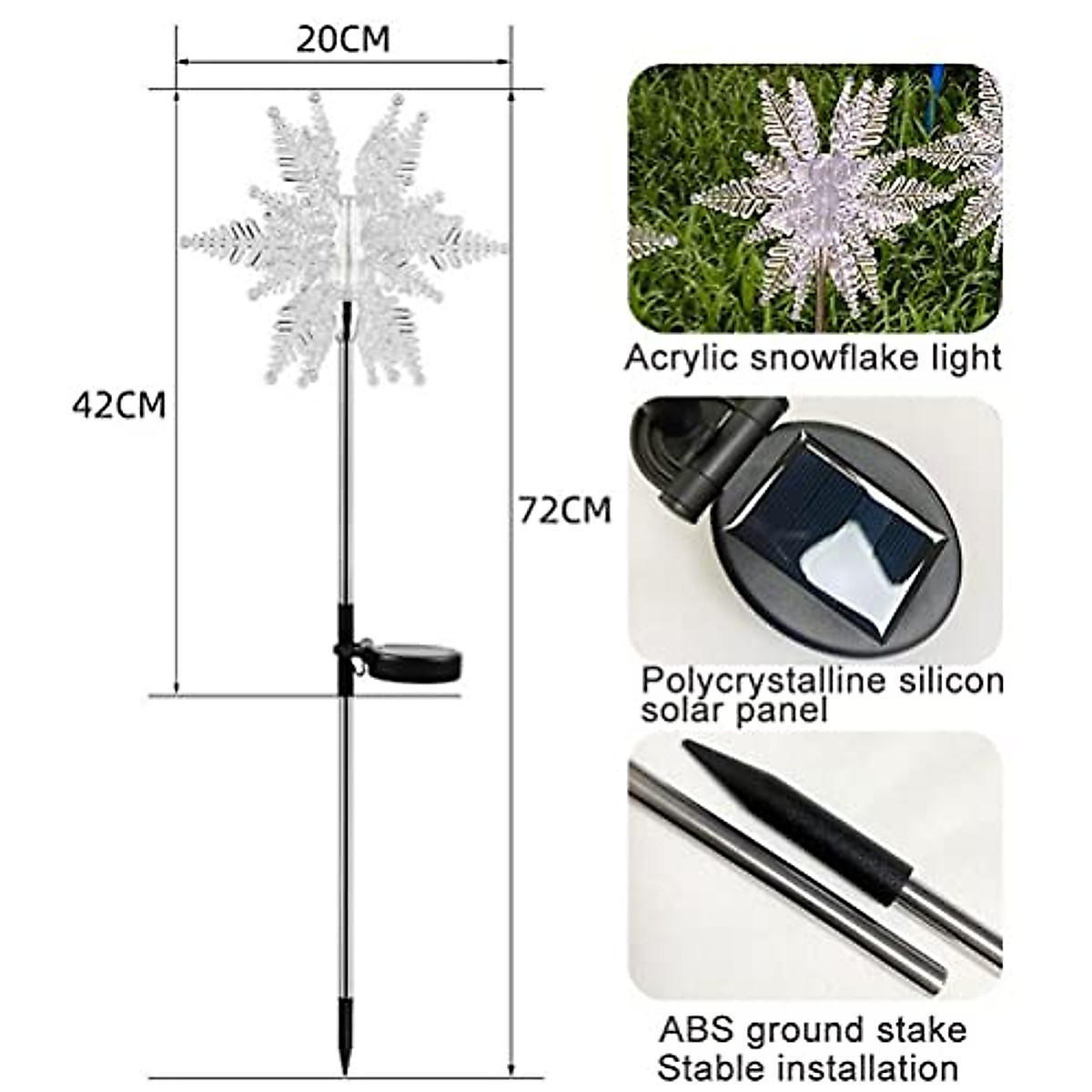 Aolyty Solar Garden Light Outdoor Decoration, 2 Pack Waterproof Solar Snowflakes Stake Lights Warm White LED Lighting for Path Yard Lawn Patio Party Christmas Decor
