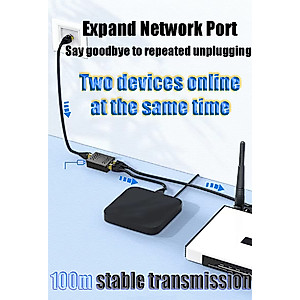 MVBOONE Ethernet Splitter 1 to 2 [Simultaneous Networking], RJ45 Network Switch Extender Converter with USB Power Cable, Suitable for Computer/Router/TV Box, CAT 5/6/6E/7/8