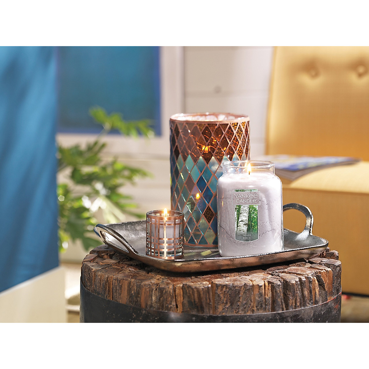 Yankee Candle Silver Birch Scented, Classic 22oz Large Jar Single Wick Aromatherapy Candle, Over 110 Hours of Burn Time, Apothecary Jar Fall Candle, Autumn Candle Scented for Home